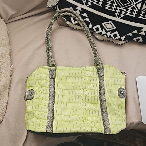Vintage | Bags | Faux Alligator And Snake Skin Lime Green Large Hobo ...